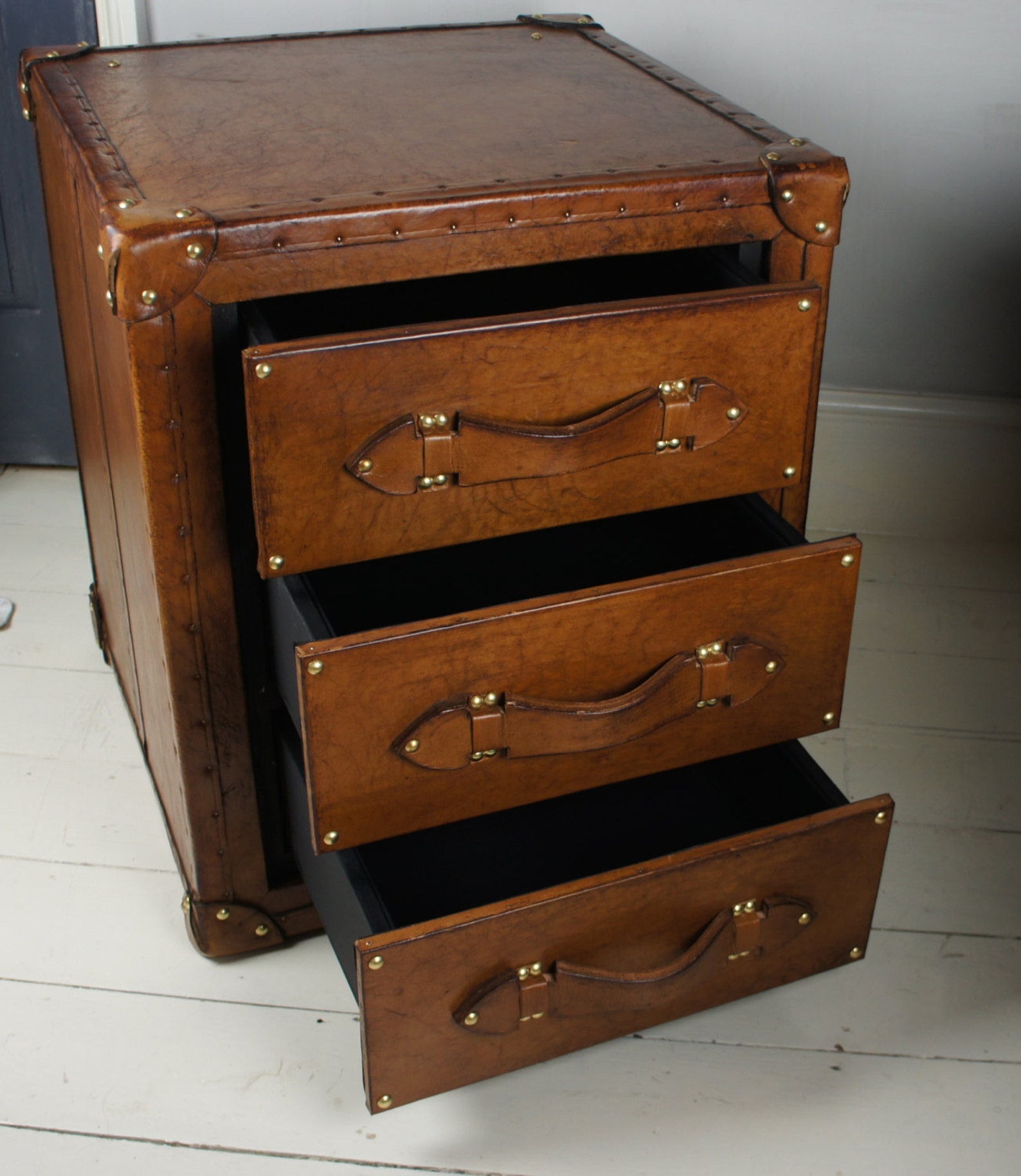 Set of 3 Draw Leather Bedside Trunk | Etsy UK