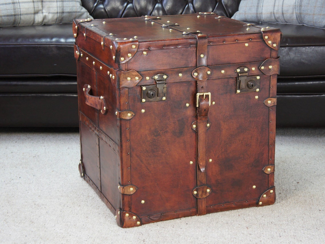 Finest English Occasional Side Table Trunk in Aged Tan Bridle | Etsy