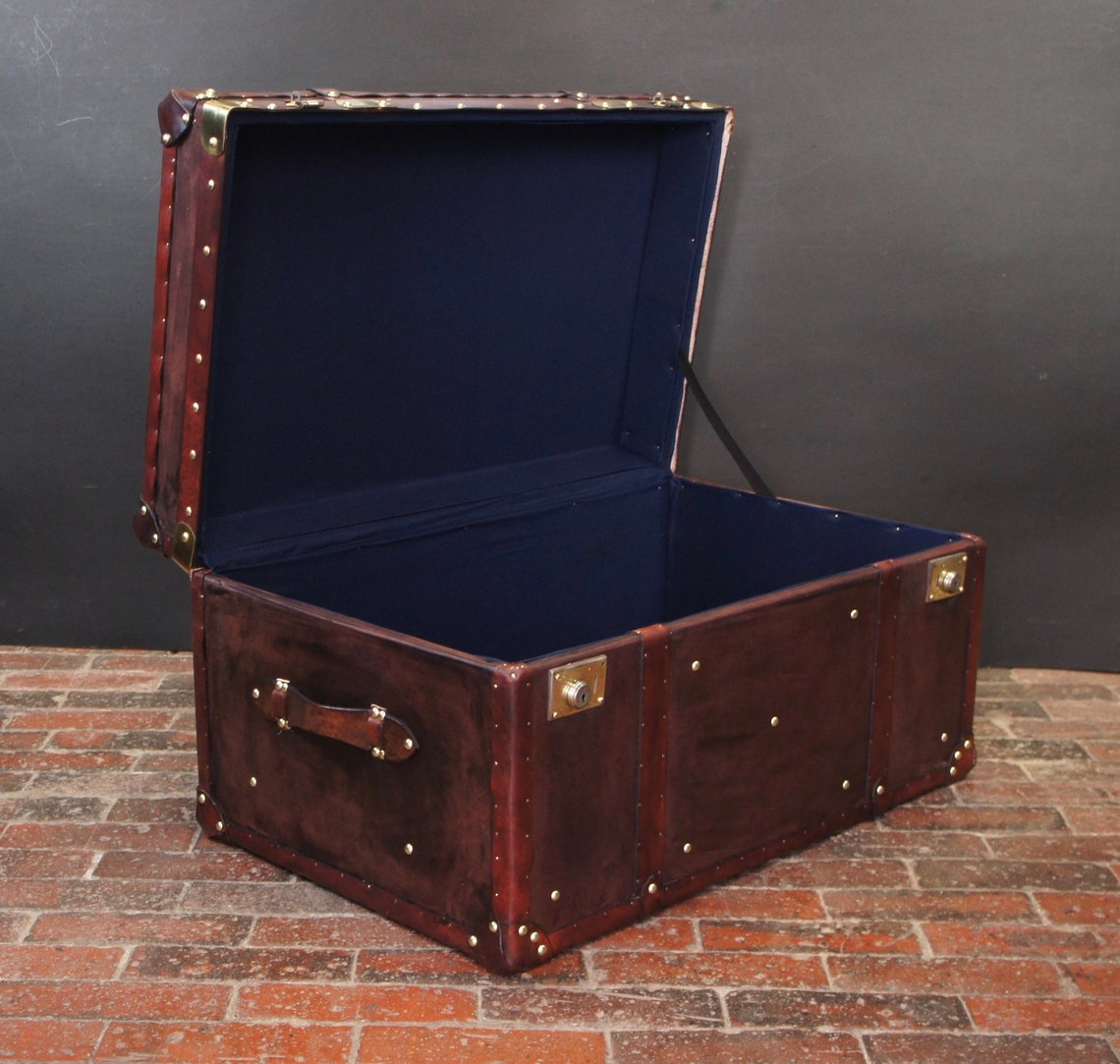 English Handmade Leather Coffee Table Trunk - Etsy