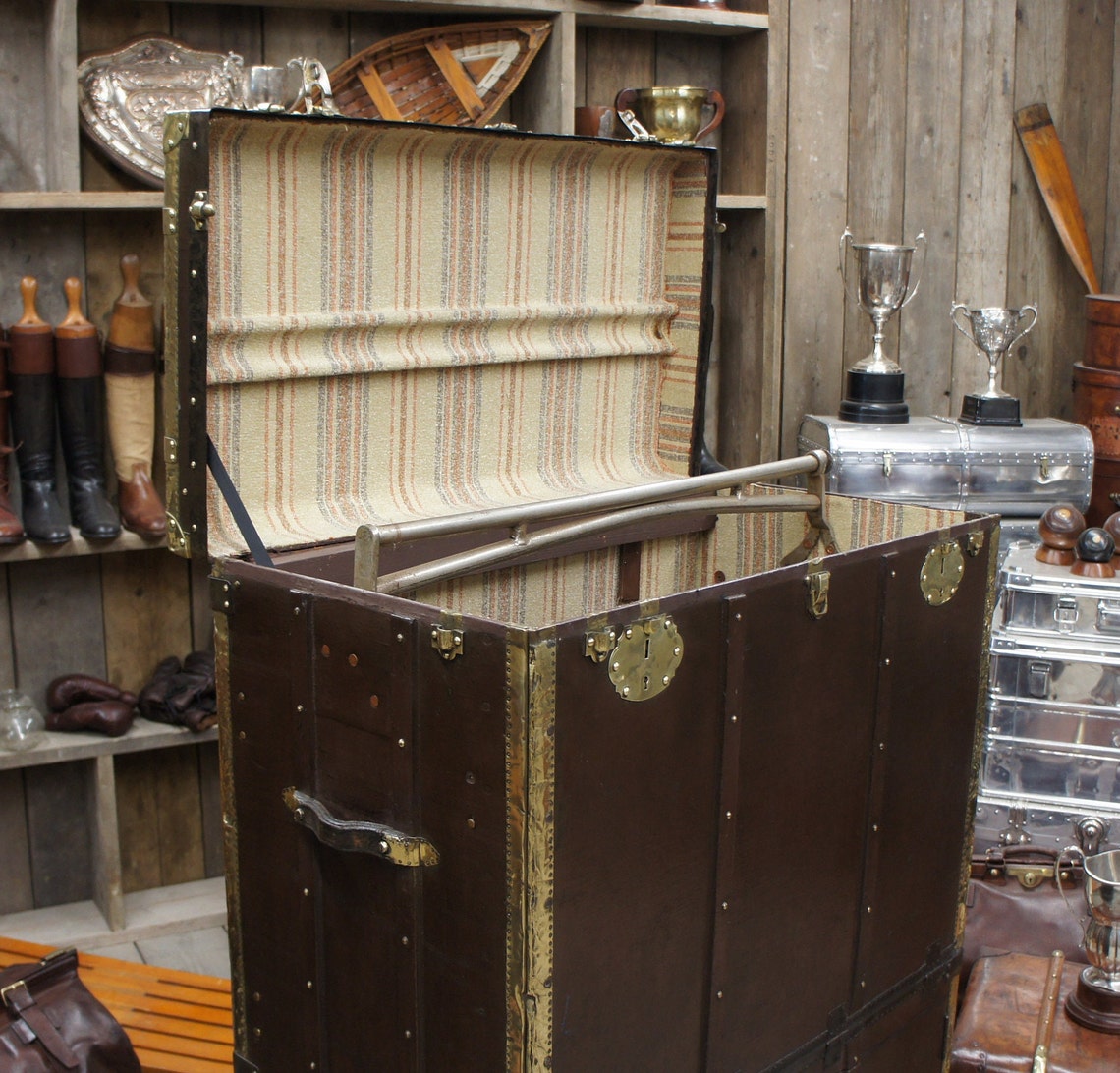 1920s Large Antique Garment Gown Trunk Brass Bound Reception | Etsy