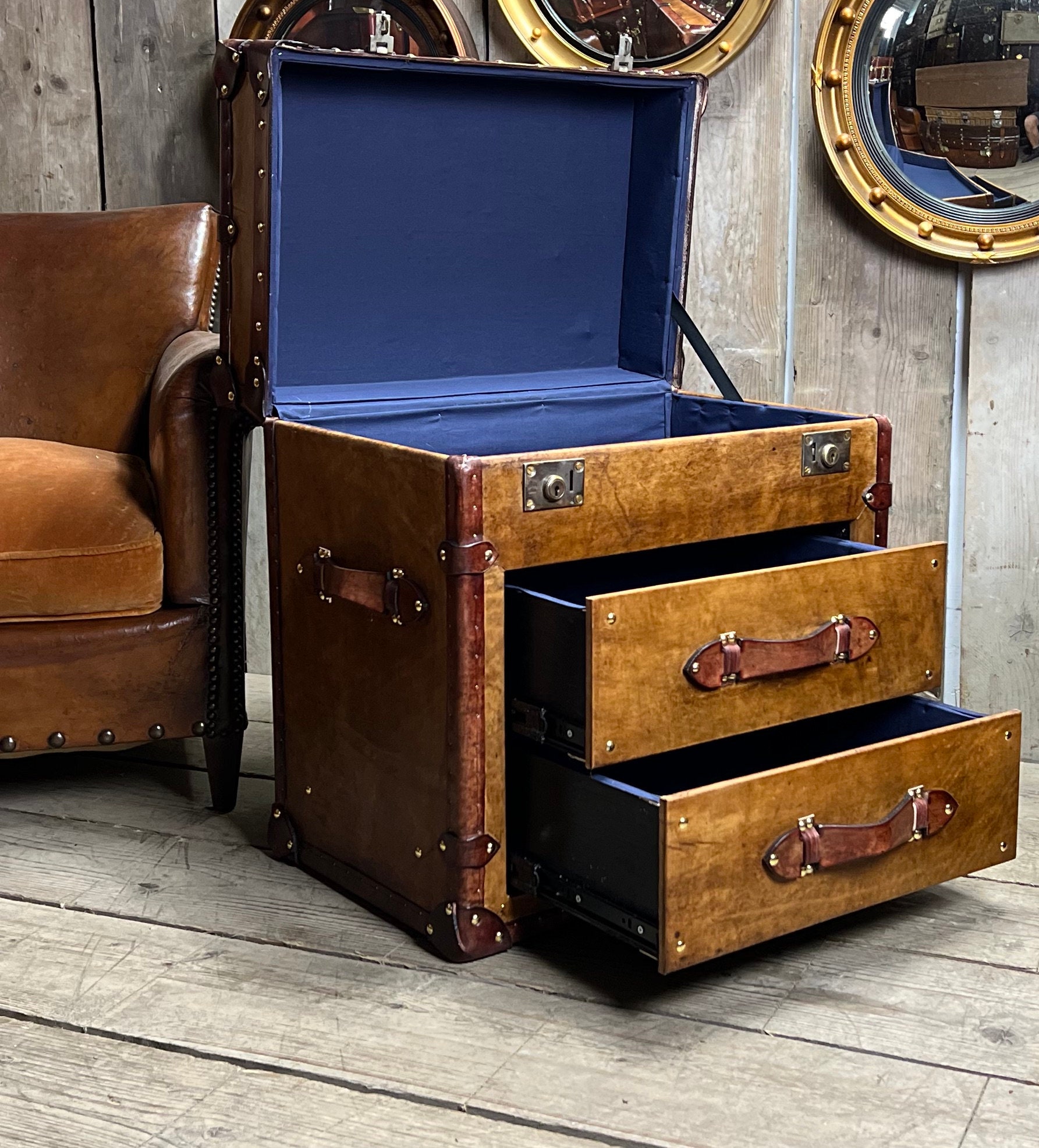 Luxury Leather Side Table - Custom Handmade - English Leather Storage ...