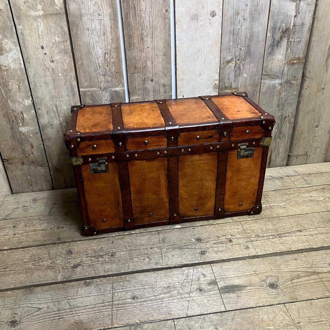 English Tan Leather Vintage Inspired Storage Trunk - Etsy
