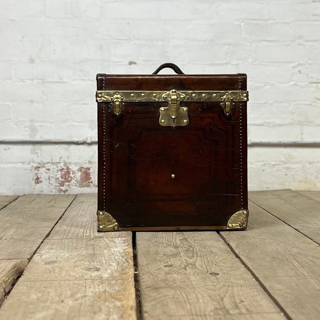 Antique Leather & Brass Bound Luggage - Etsy