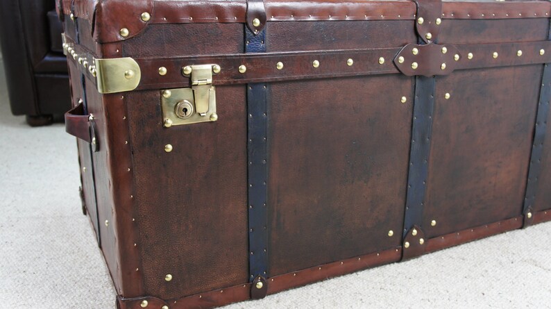 Large Antique Leather Handmade Trunk Chest Home Decor Bedroom - Etsy