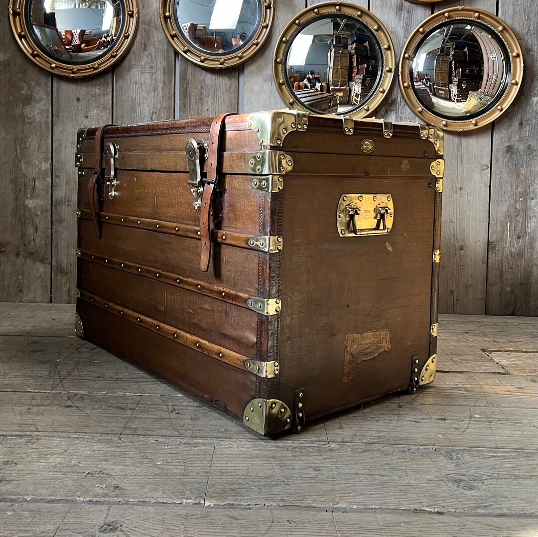 Au Depart Large Antique Courier Trunk, Coffee Table - Etsy