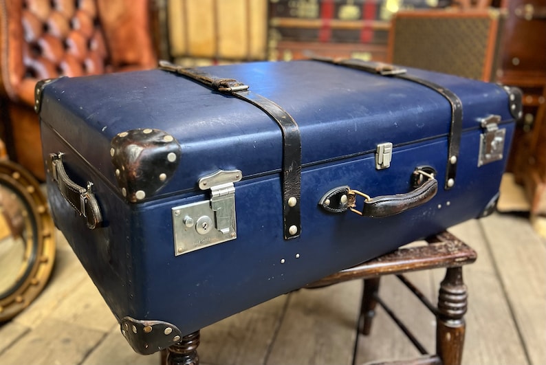 Globetrotter Luxury Travel Trunk Suitcase - Navy Blue - Etsy