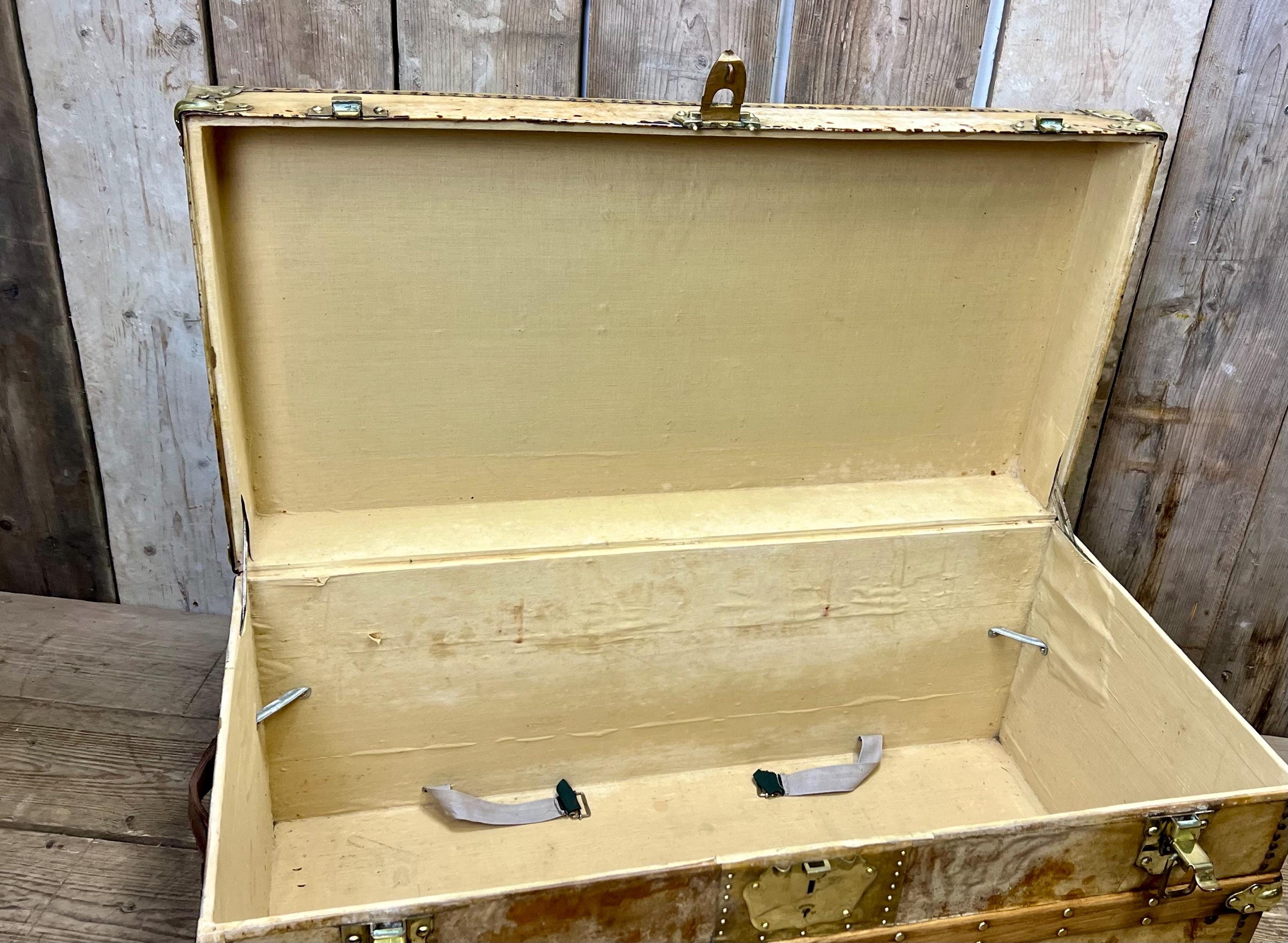 Antique Vellum & Brass Steamer Trunk - Etsy