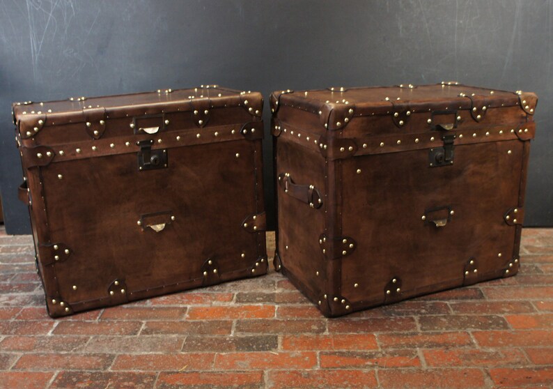 Vegetable Tan Leather English Side Table Trunks - Etsy