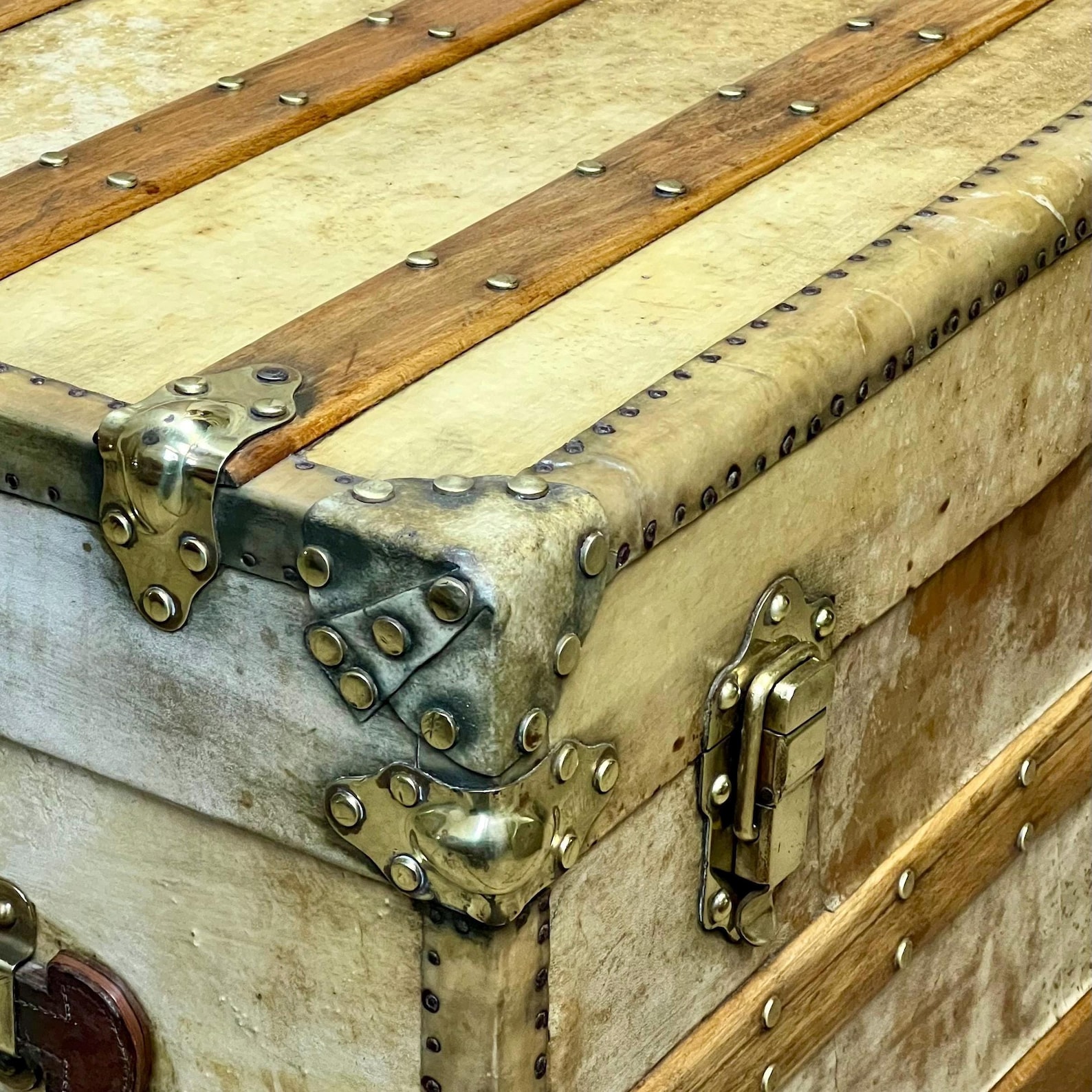 Antique Vellum & Brass Steamer Trunk - Etsy