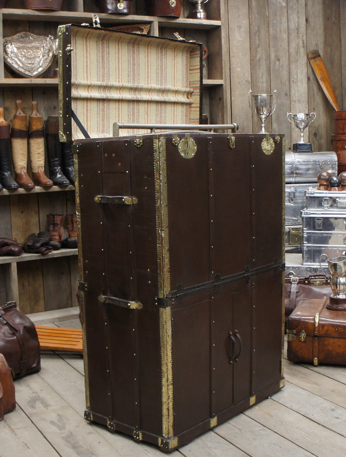 1920s Large Antique Garment Gown Trunk Brass Bound Reception | Etsy