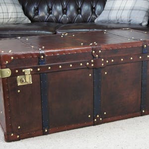 Large Antique Leather Handmade Trunk Chest Home Decor Bedroom Bed End ...