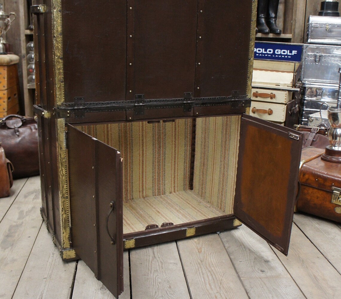 1920s Large Antique Garment Gown Trunk Brass Bound Reception | Etsy