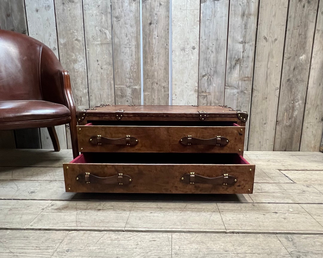 Handmade Bridle Leather Coffee Table Trunk: English Style 2-drawer Console - Etsy