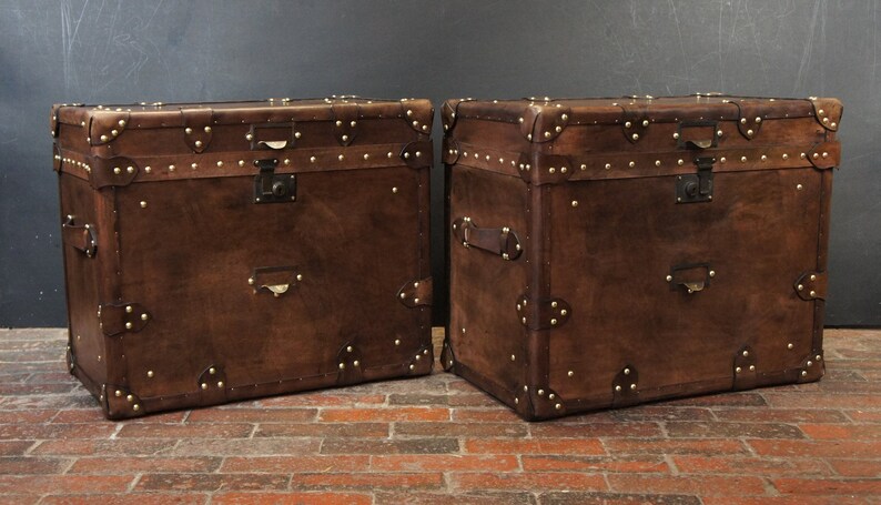 Vegetable Tan Leather English Side Table Trunks - Etsy