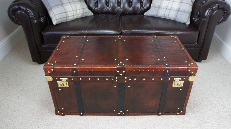 Large Antique Leather Handmade Trunk Chest Home Decor Bedroom - Etsy