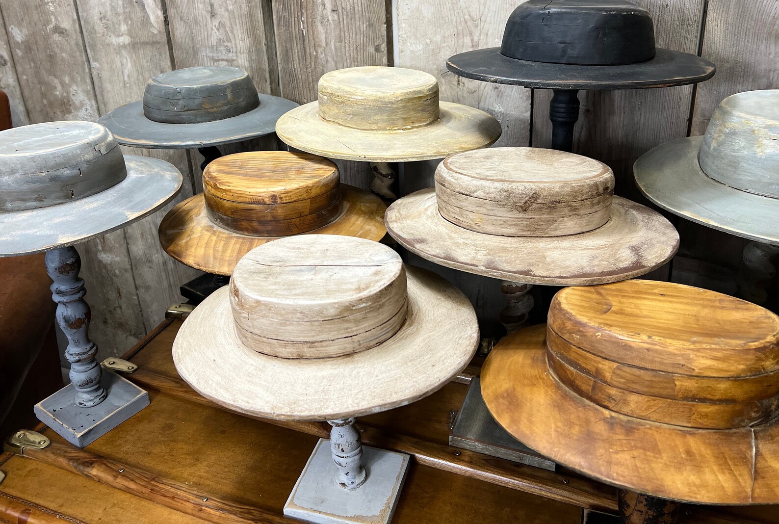 Antique Wooden Hat Block Forms on Wooden Stands Shop - Etsy
