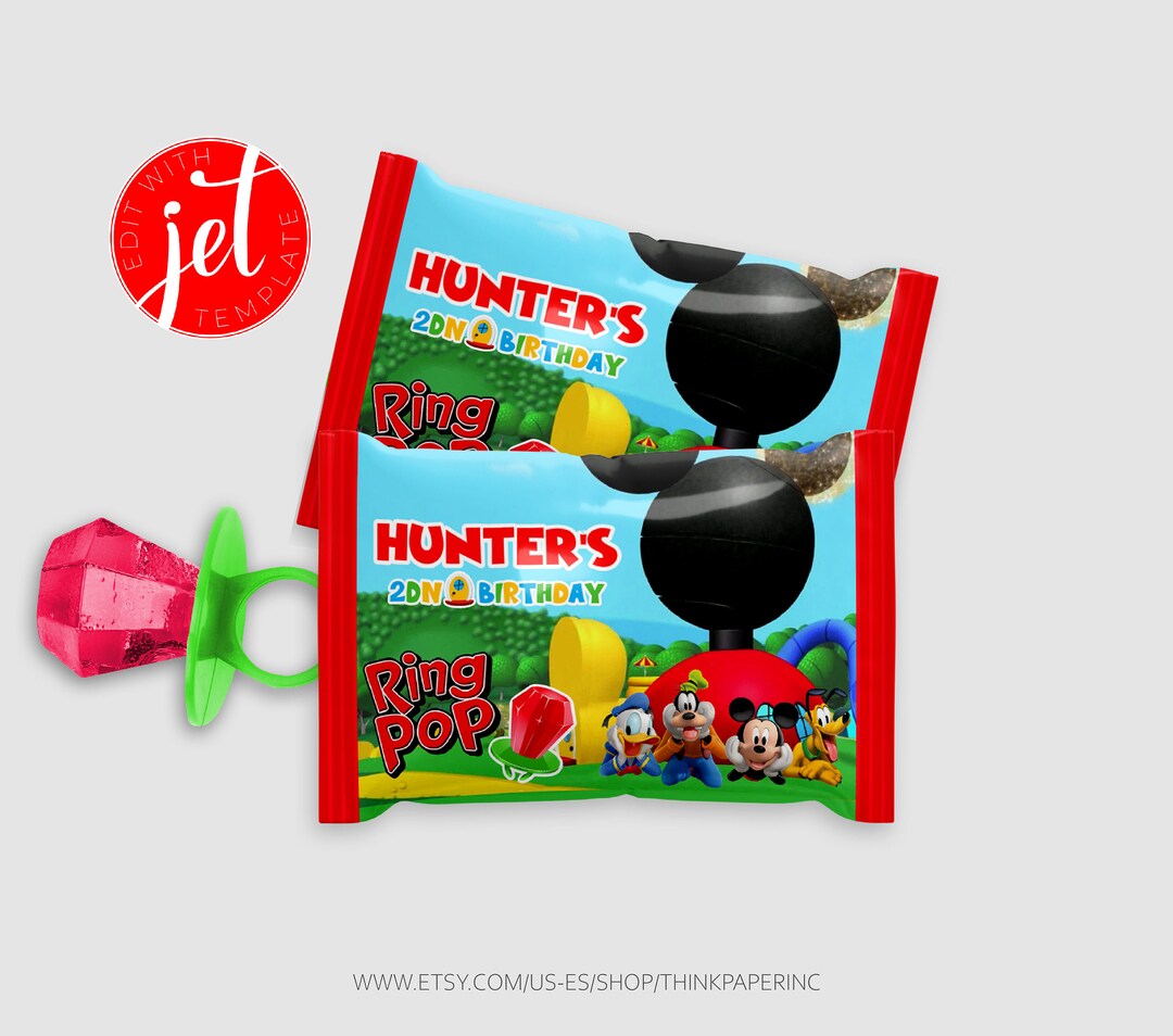 Mouse Birthday Party Ring Pop Wrapper, Template Printable, Birthday ...