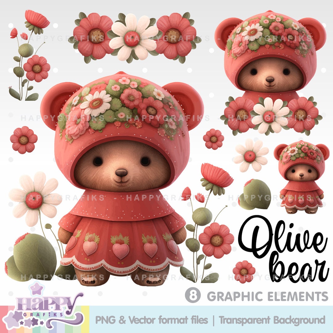 Bear Clipart Bear Vector Cute Bear Clip Art Spring Bear - Etsy