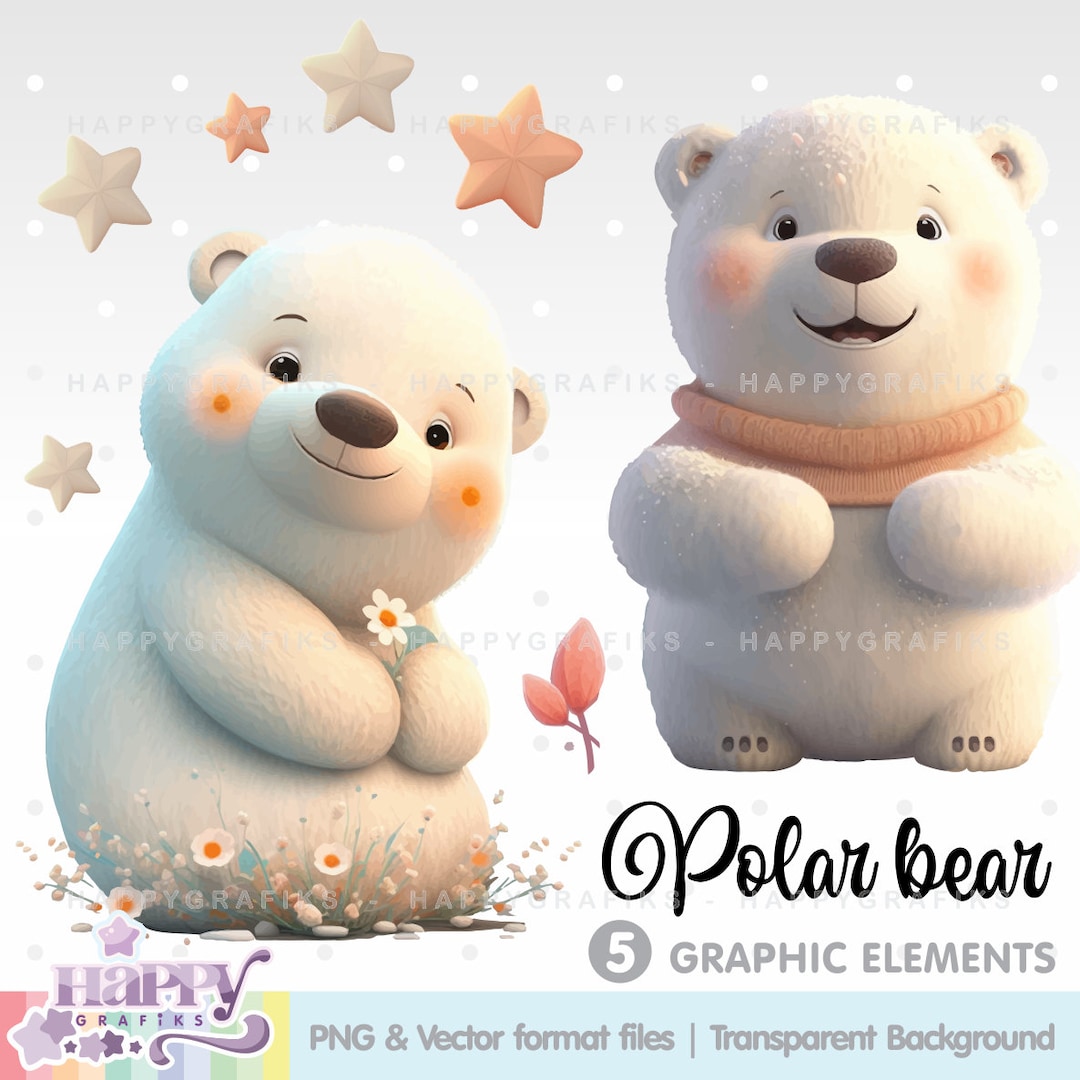 Polar Bear Clipart, Polar Bear Graphics, Cute Polar Bear, Nursery Art ...