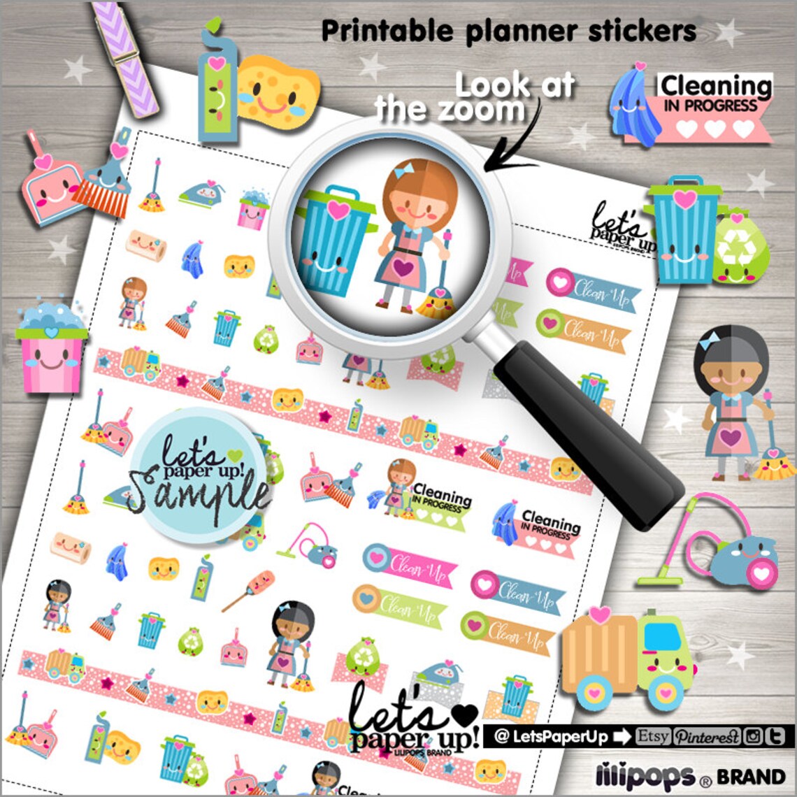 Clean Up Stickers Printable Planner Stickers CleanUp | Etsy