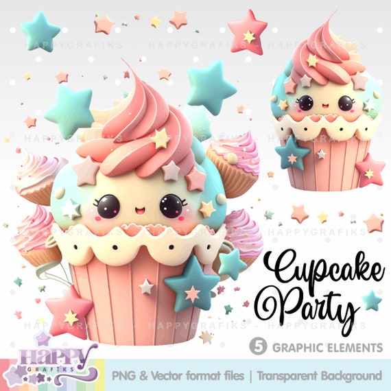 Cupcake Clipart Vector, Cupcake 3D, Cupcake Clipart, Birthday Clipart ...