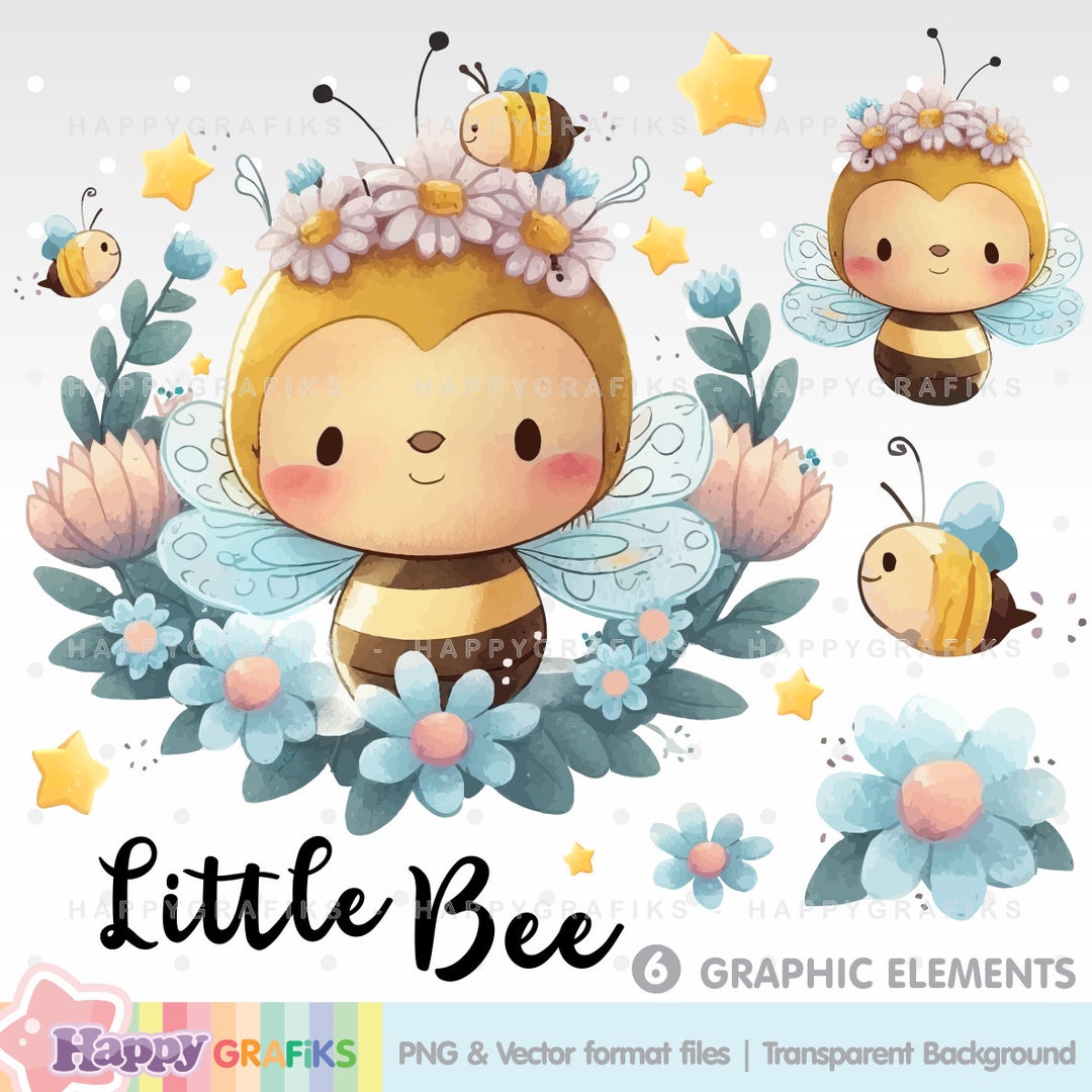Bee Clipart Little Bee Bee Graphics Bee and Flowers Cute - Etsy