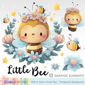 Bee Clipart Little Bee Bee Graphics Bee and Flowers Cute - Etsy