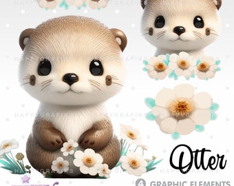 Kawaii Otter Clipart, Otter Clipart, Otter Illustration, Cute Otters ...