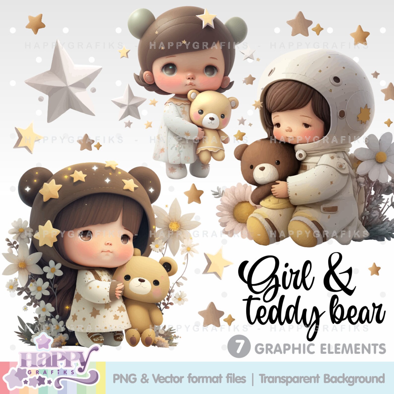 Girl Clipart Vector Cute Girl Clipart Girl With Teddy Bear - Etsy