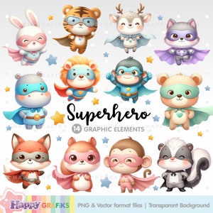 Superhero Clipart, Animal Clipart, Superhero Animals, Watercolor ...