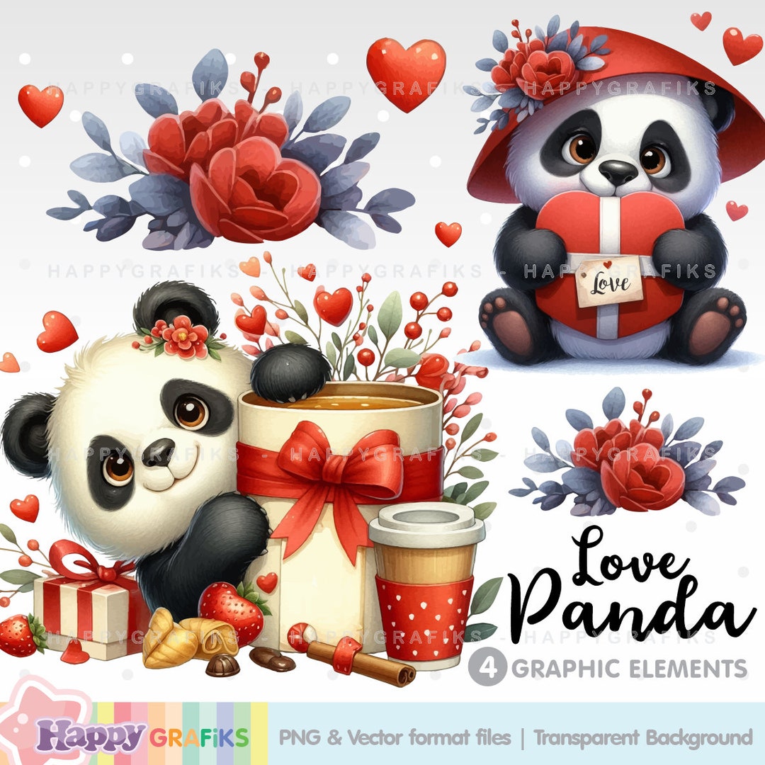 Valentine's Day, Clipart, Love Clipart, Panda Clipart, Love Panda, Red ...