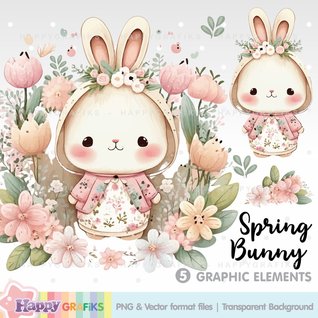 Bunny Clipart, Vector, Rabbit Clipart, Prairie Bunny, Spring Bunny ...
