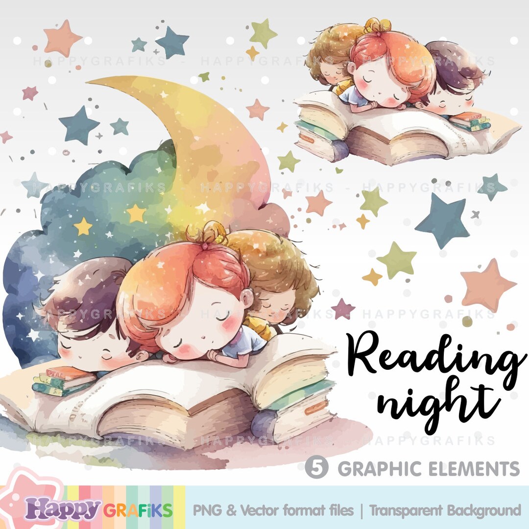 Reading Clipart, Students Clipart, Night Clipart, School Clipart, Book ...
