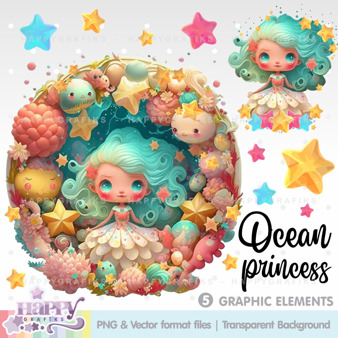 Ocean Princess Clipart, Under the Sea Clipart, Princess Clipart, Under ...