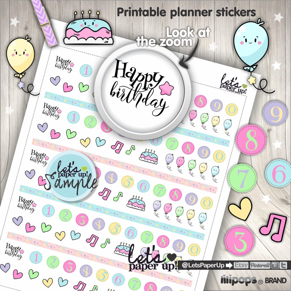 Birthday Stickers Printable Sticker Planner Sticker Digital | Etsy