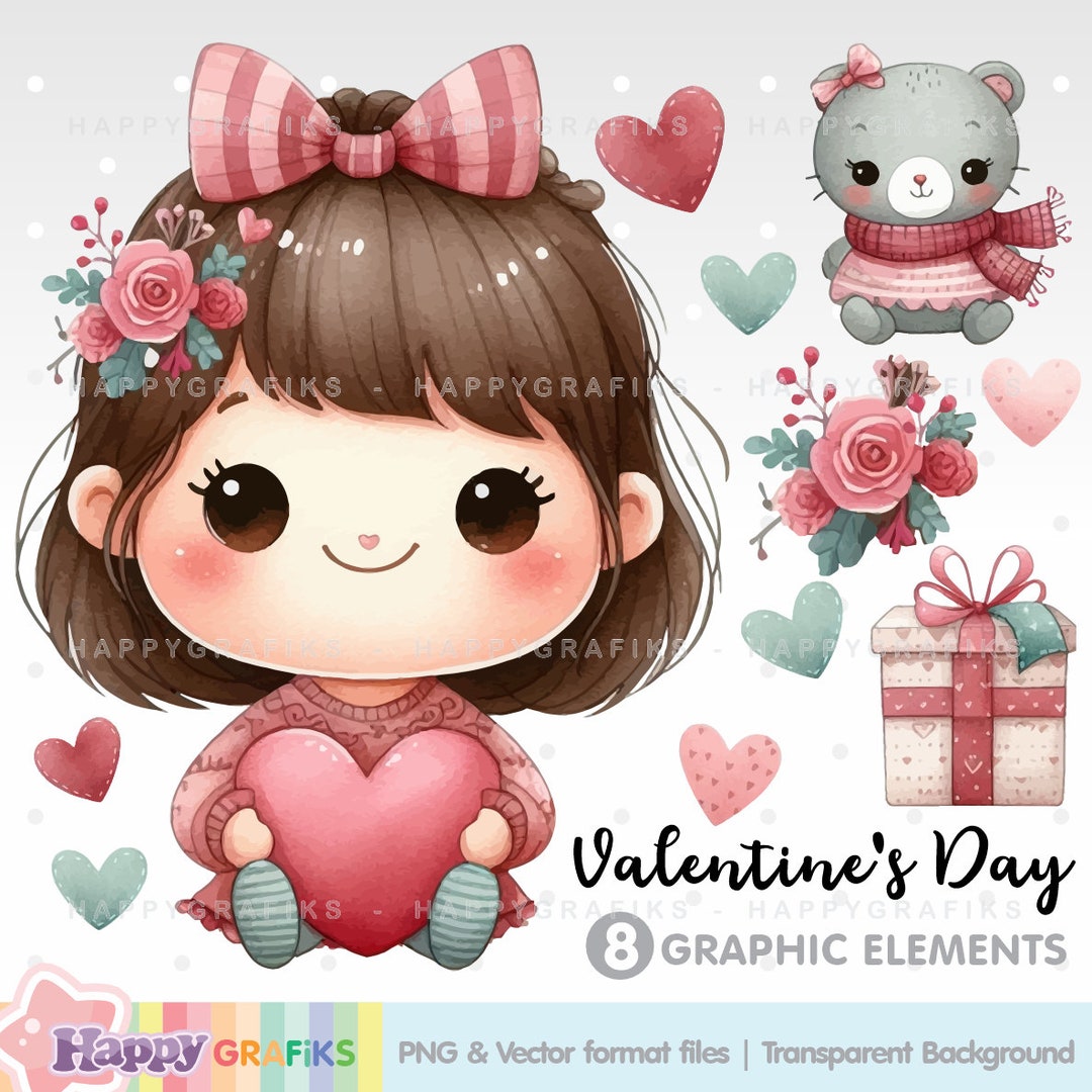 Valentine's Day, Clipart, Love Clipart, Girl With Heart, Pink Girl ...