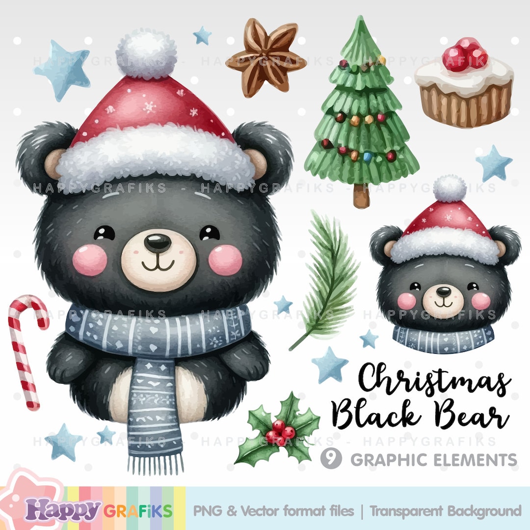 Christmas Bear, Clipart, Black Bear Clipart, Woodland Clipart ...