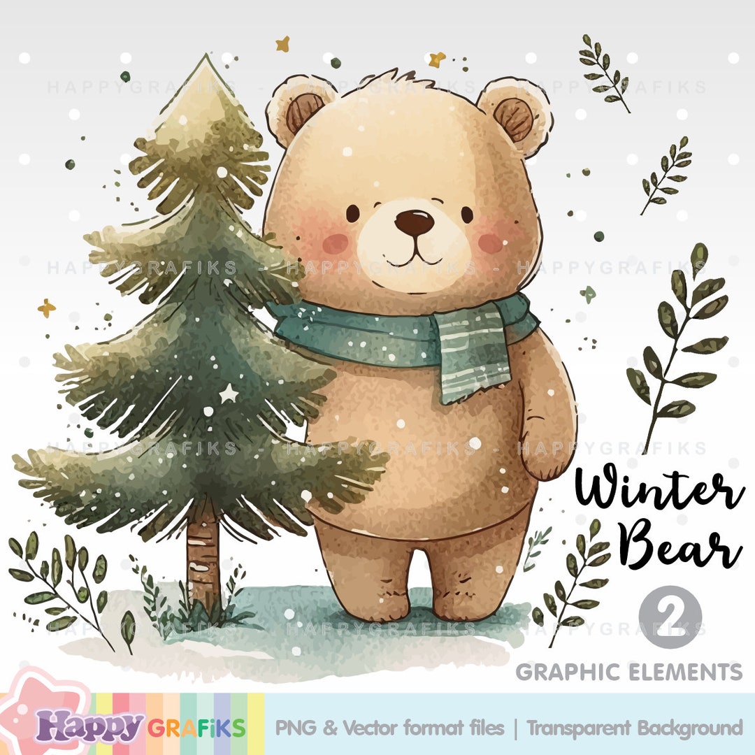 Winter Bear, Christmas Bear, Winter Clipart, Watercolor, Christmas Clipart, Png, Vector ...