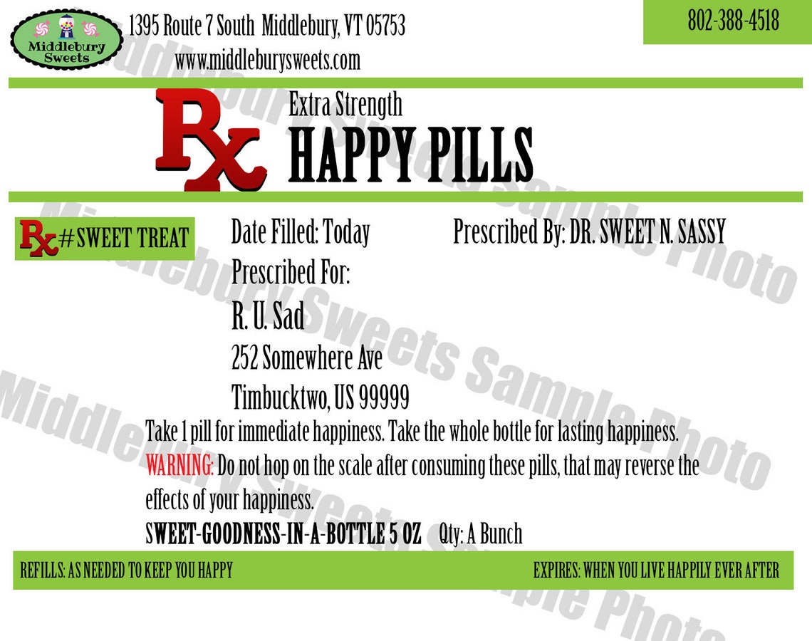 Candy Filled Prescriptions - Happy Pills - Etsy
