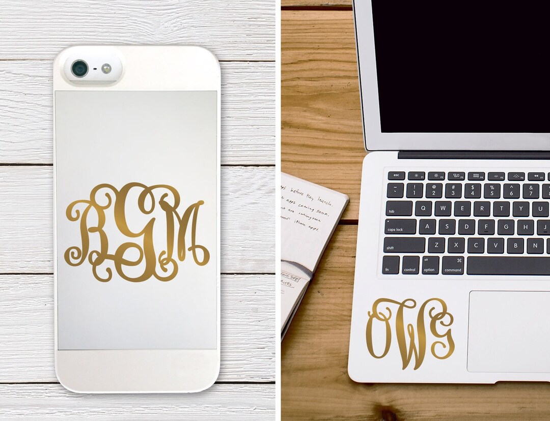 Gold Monogram Decal, Gold Monogram Sticker - Personalized Gift, Script ...
