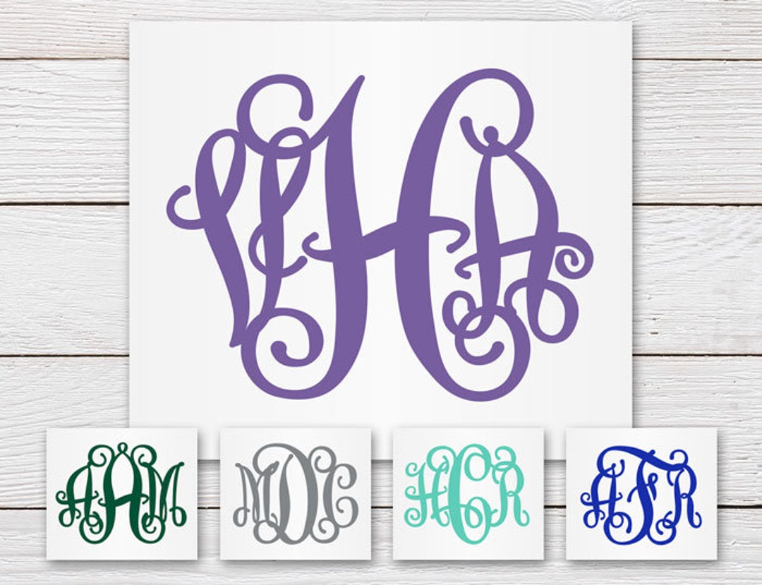 Color Monogram Decal, Personalized Sticker - Script Monogram Sticker ...