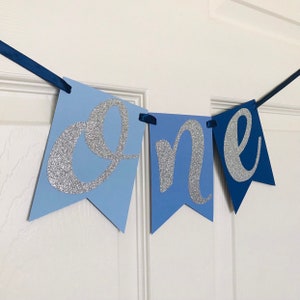Blue and Silver One Banner Blue One 1st Birthday Decoration - Etsy