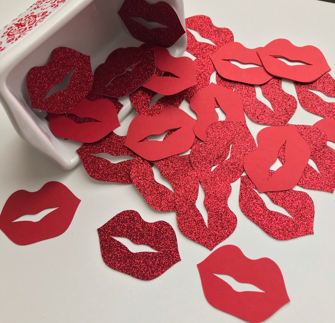 Lips Paper Confetti Red Lips Cutout Red Lips Table | Etsy