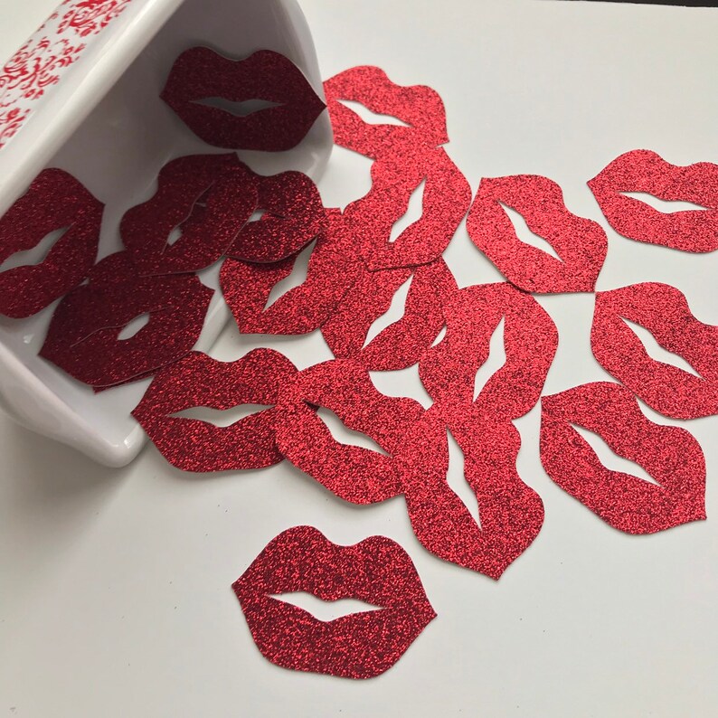 Lips Paper Confetti Red Lips Cutout Red Lips Table | Etsy