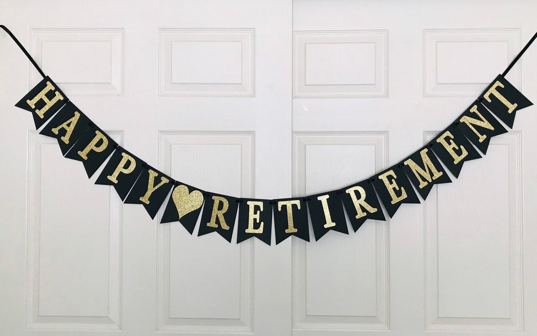 Black and Gold Happy Retirement Banner- Retirement Party Decoration ...
