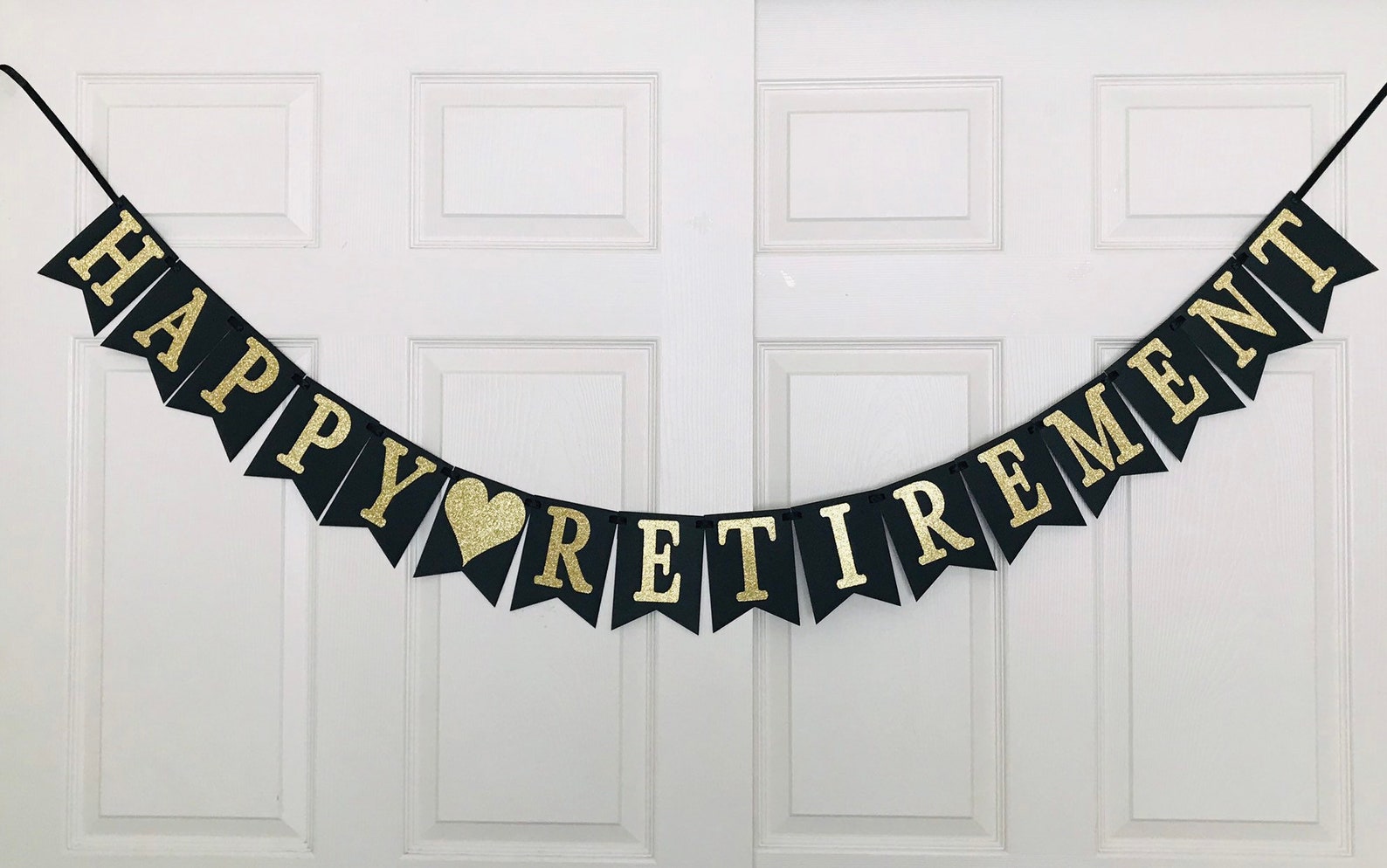 Black and Gold Happy Retirement Banner Retirement Party - Etsy