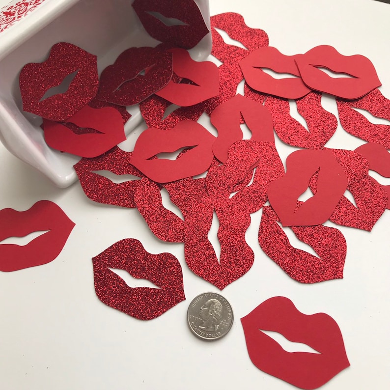 Lips Paper Confetti Red Lips Cutout Red Lips Table | Etsy