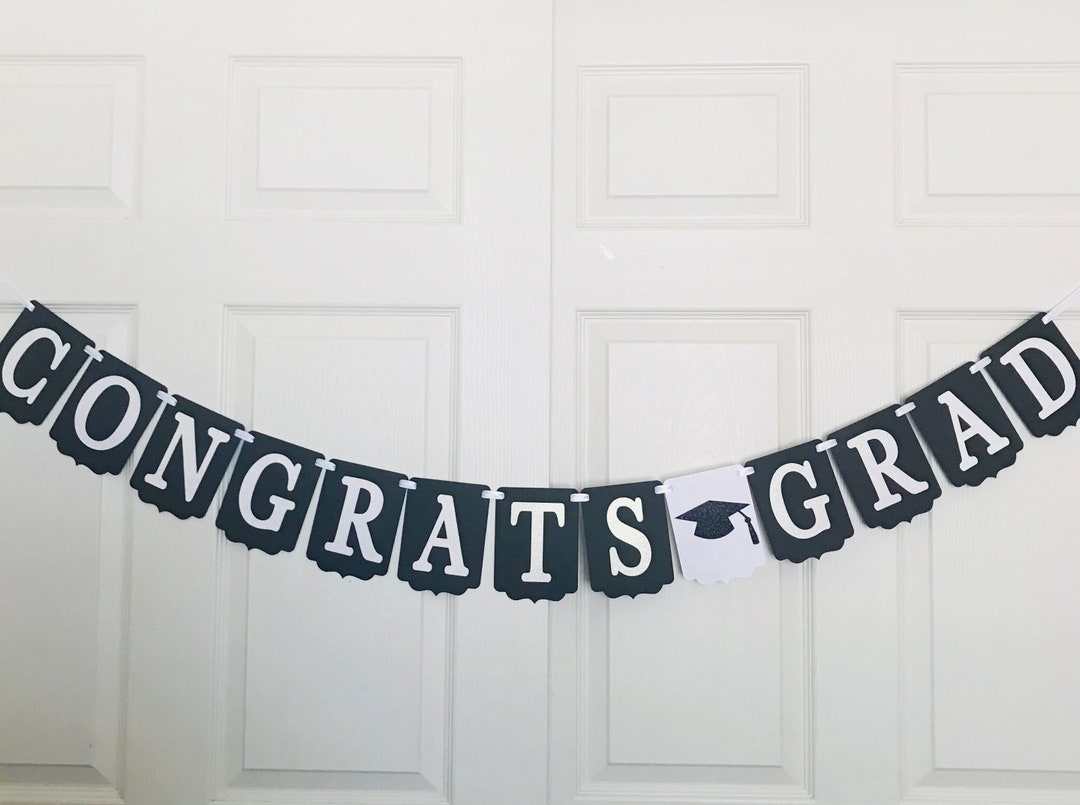 Congrats Grad Banner- Black and White Graduation Banner- Graduation ...