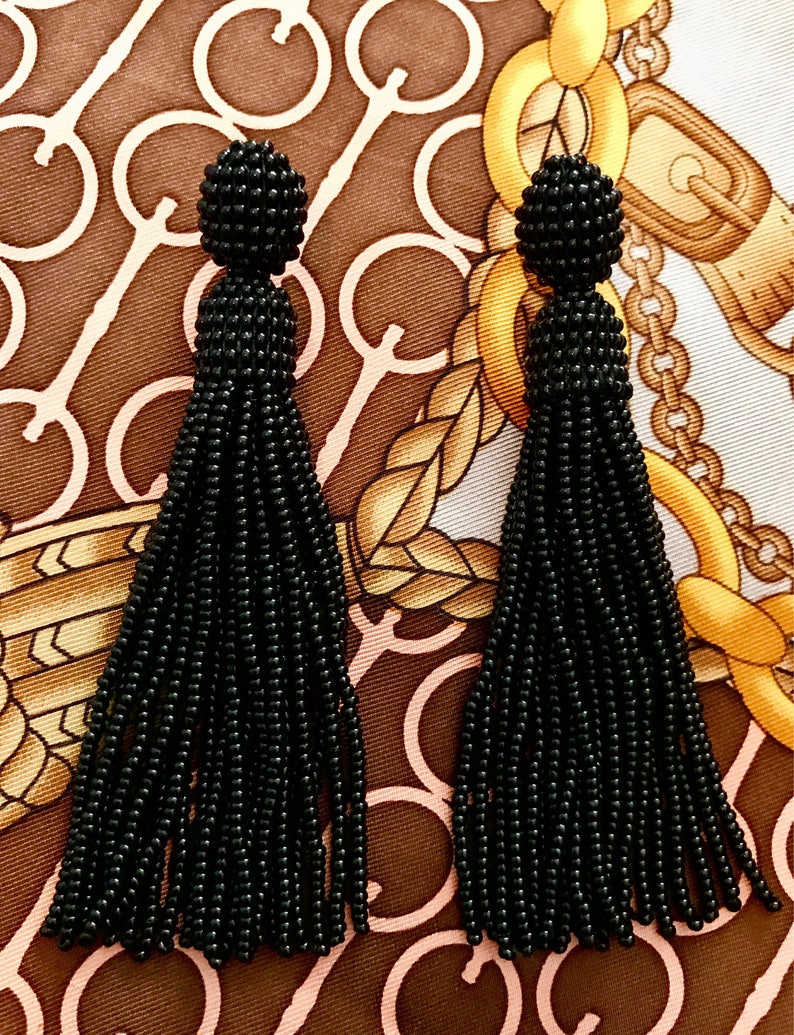 Long Seed Bead Tassel Earrings Etsy