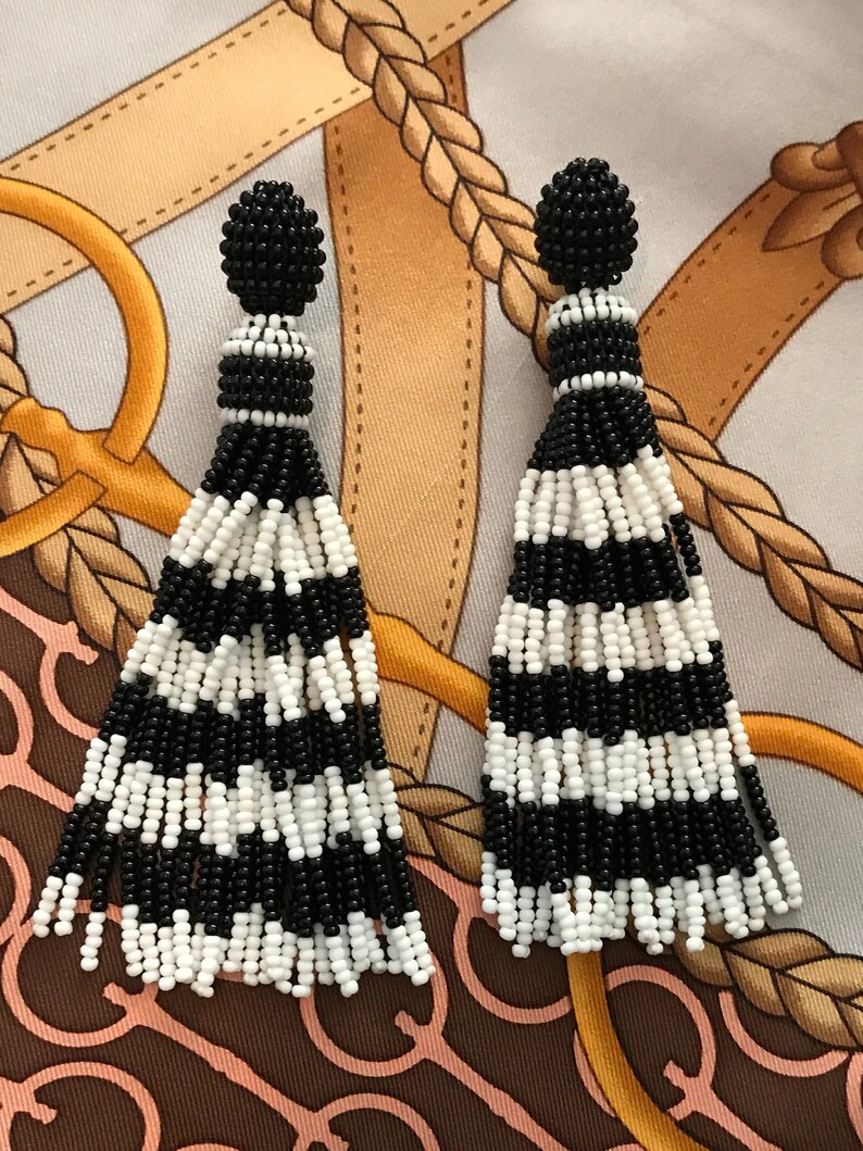 Long Seed Bead Tassel Earrings Etsy